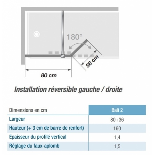 Pare-Bains BALI 2 avec volet pivotant 80+36 cm | KINEDO