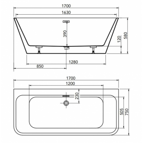 Baignoire autoportante MYVA murale | AQUARINE | 820594