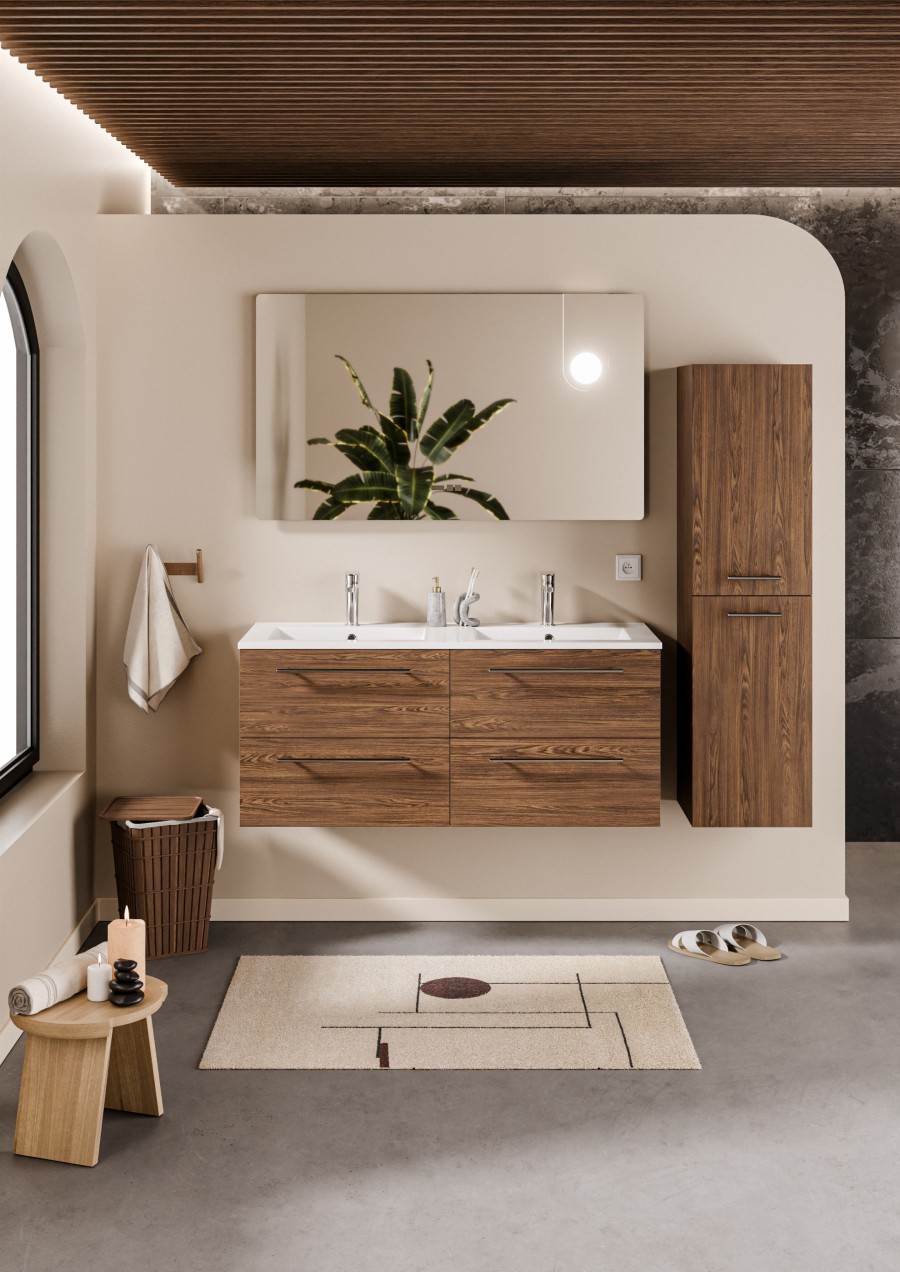 Meuble double vasque NEPTUNE Héritage Chêne 120 - Miroir Elégance